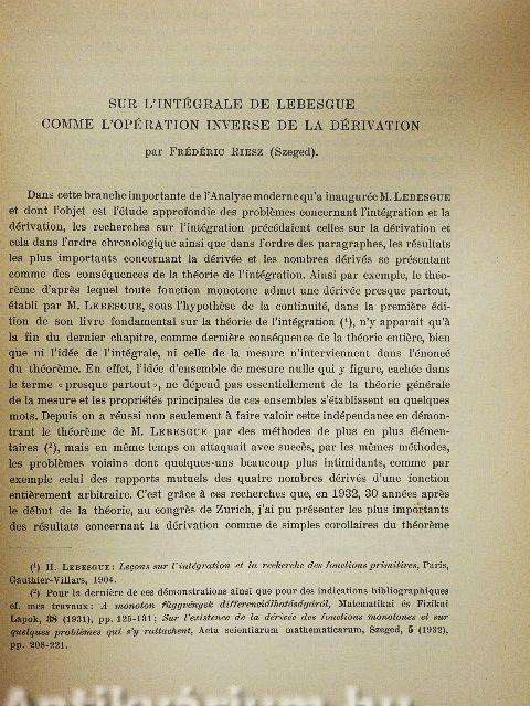 Frédéric Riesz: Sur l'intégrale de Lebesgue comme l'opération inverse ...